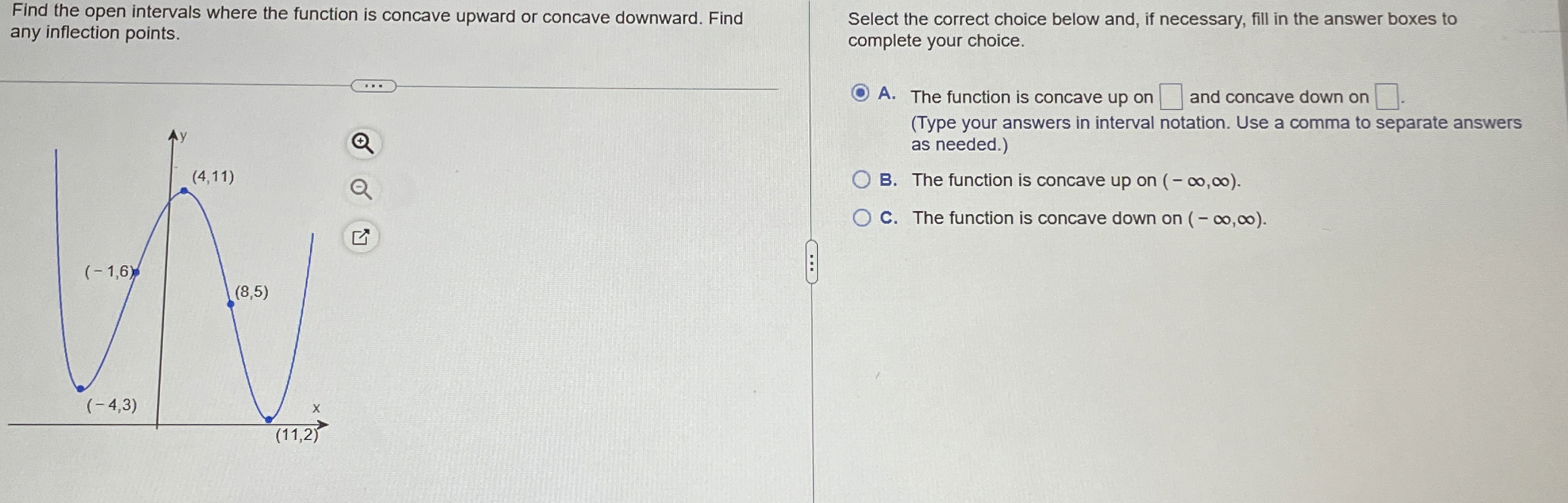 Solved Find the open intervals where the function is concave | Chegg.com