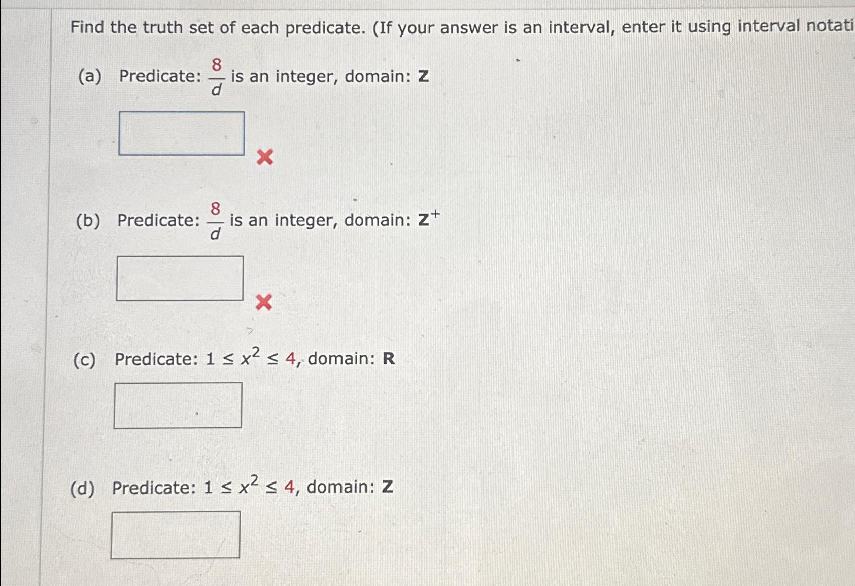 Solved Find the truth set of each predicate. (If your answer | Chegg.com