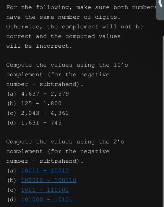Solved For the following, make sure both number have the | Chegg.com