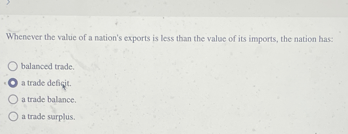 Solved Whenever the value of a nation's exports is less than | Chegg.com