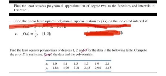 Solved Find the least squares polynomial approximation of | Chegg.com