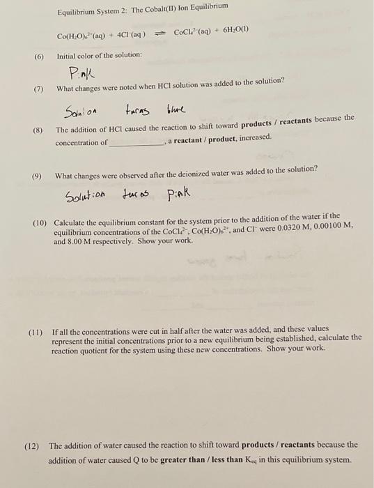 Solved Equilibrium System 1: The Chromate-Dichromate | Chegg.com