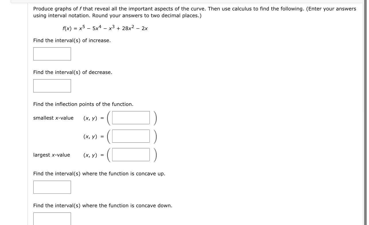 Solved Produce graphs of f ﻿that reveal all the important | Chegg.com