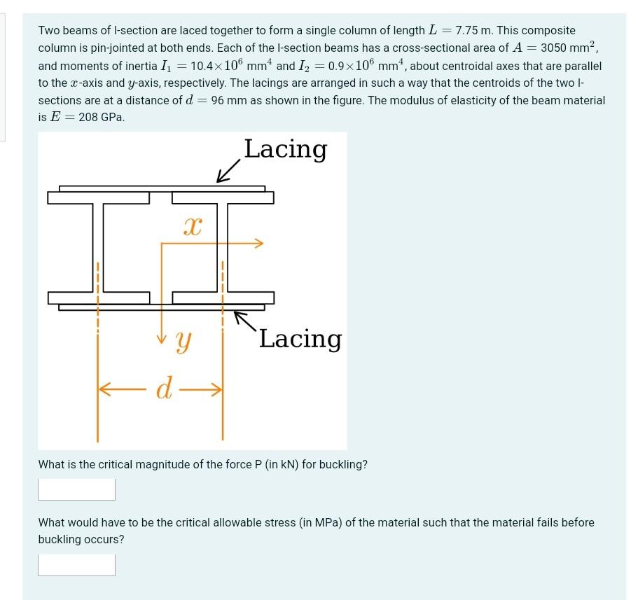 Solved Two beams of l-section are laced together to form a | Chegg.com