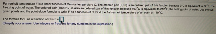 Solved Fahrenheit temperature F is a linear function of | Chegg.com