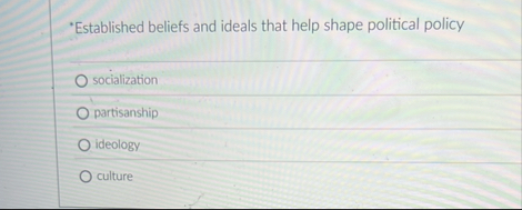 Solved -Established beliefs and ideals that help shape | Chegg.com