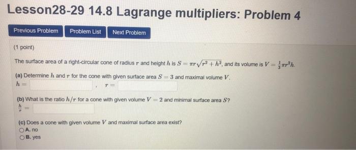 Solved _esson28-29 14.8 Lagrange multipliers: Problem 4 (1 | Chegg.com