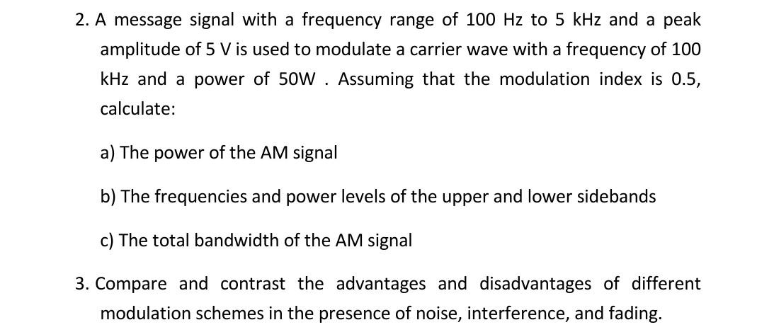 Solved 2. A message signal with a frequency range of 100 Hz | Chegg.com