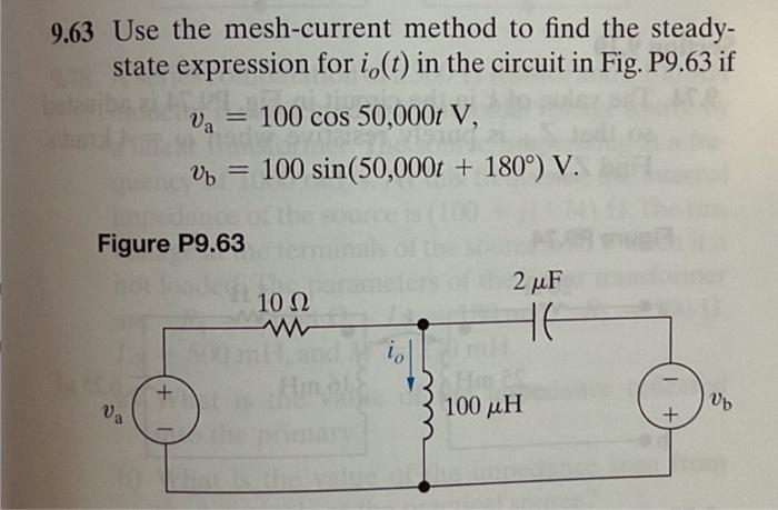 Solved 9.63 Use the mesh-current method to find the steady- | Chegg.com