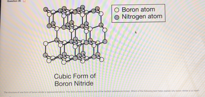 Solved Question 26 O Boron atom O Nitrogen atom Cubic Form | Chegg.com