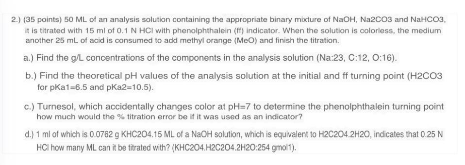 Solved 2.) ( 35 ﻿points) 50ML ﻿of an analysis solution | Chegg.com