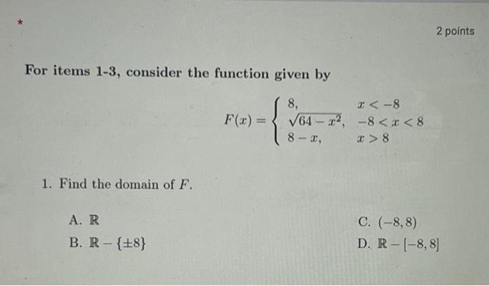 Solved For items 1-3, consider the function given by | Chegg.com