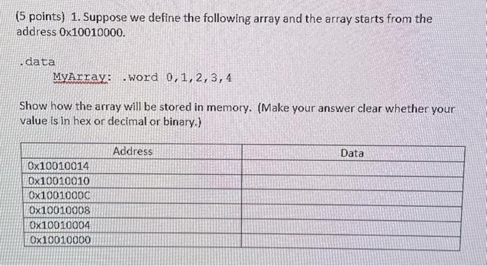 Solved (5 points) 1. Suppose we define the following array | Chegg.com
