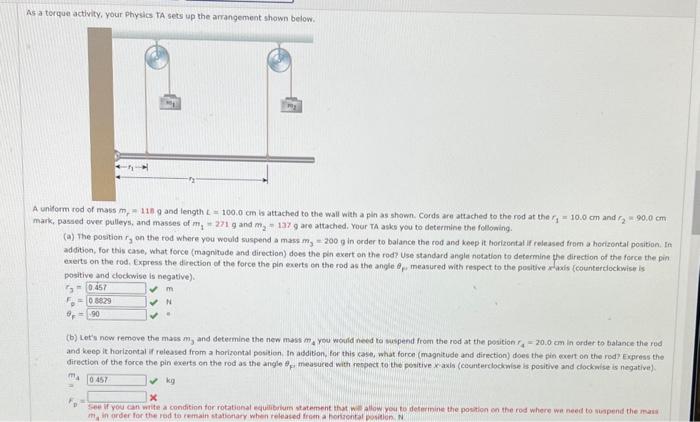 Solved As a torque activity, your physics TA sets up the | Chegg.com