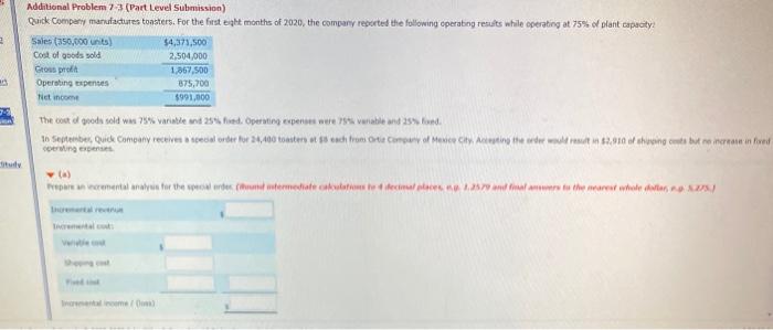 Solved Additional Problem 7 3(Part Level Submission) Quick | Chegg.com