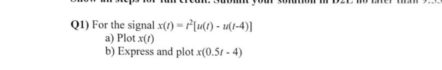 Solved Q1 ﻿for The Signal X T T2[u T U T 4 ]a ﻿plot