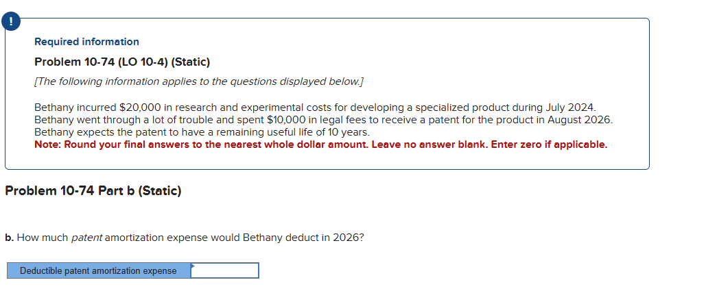 Solved ! ﻿Required information Problem 10-74 (LO | Chegg.com