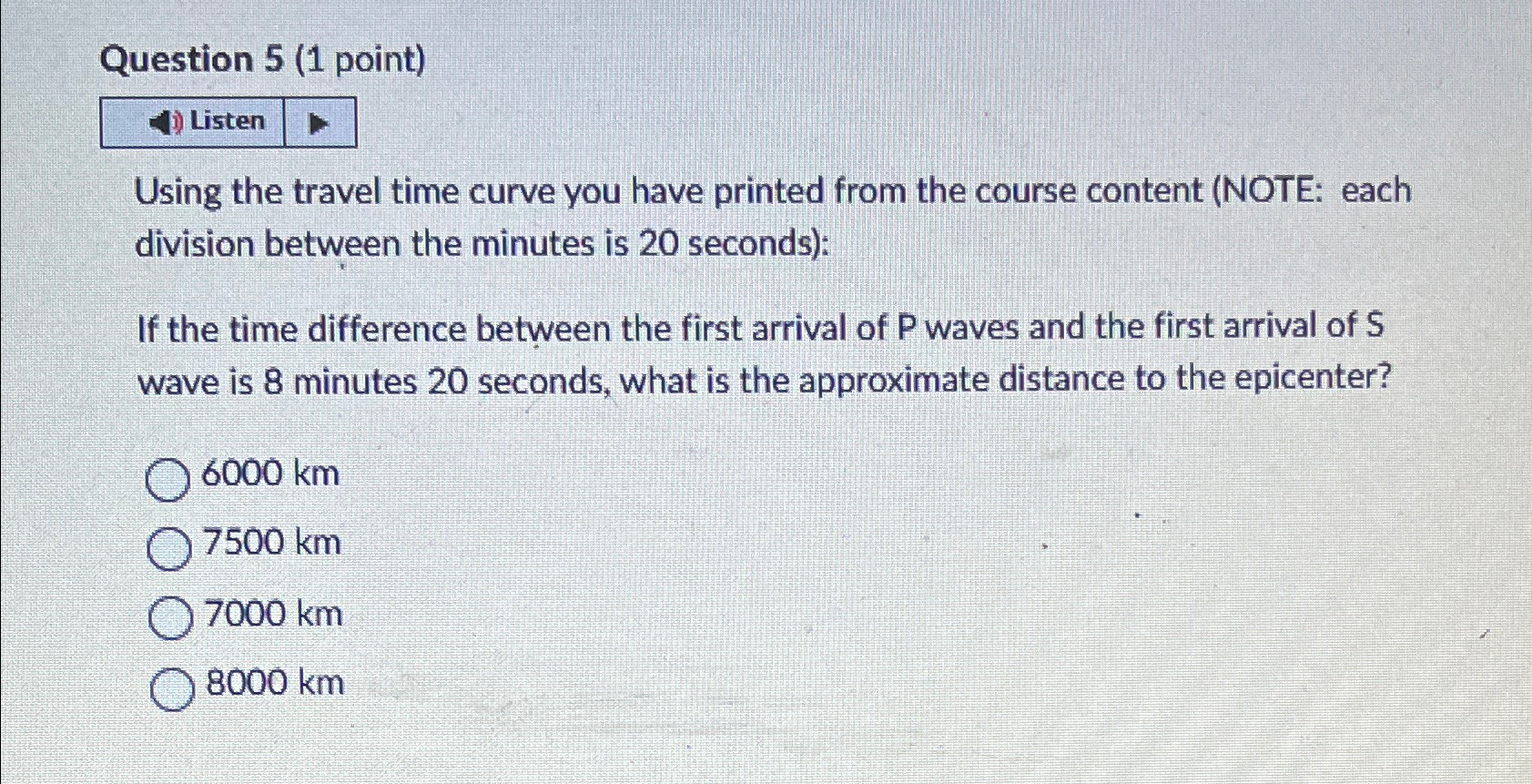 Solved Question 5 (1 ﻿point)Using the travel time curve you | Chegg.com