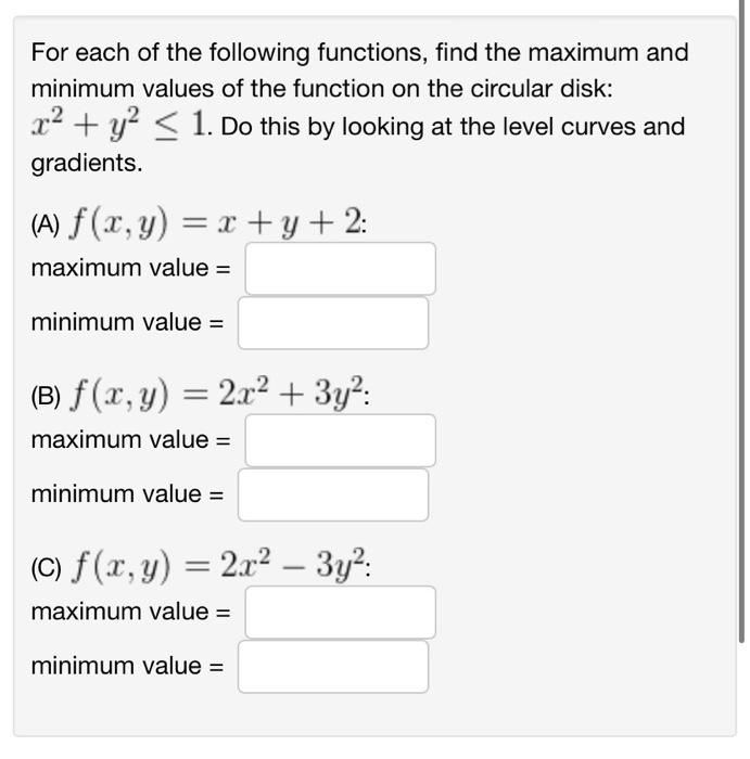 Solved For each of the following functions, find the maximum | Chegg.com