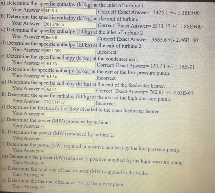 Solved :) Determine the specific enthalpy (kJ/kg) at the | Chegg.com