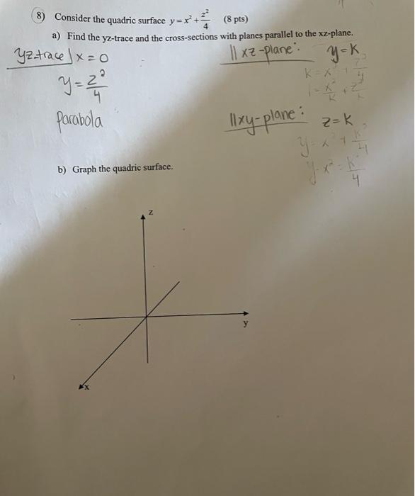 Solved 8) Consider the quadric surface y=x2+4z2(8pts) a) | Chegg.com