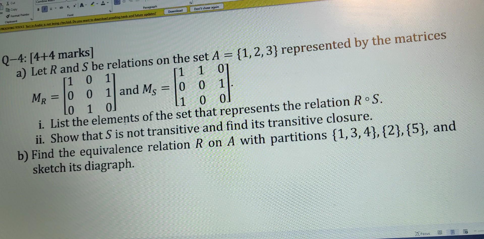 Solved Q-4: [4+4 marks] a) Let R and S be relations on the | Chegg.com