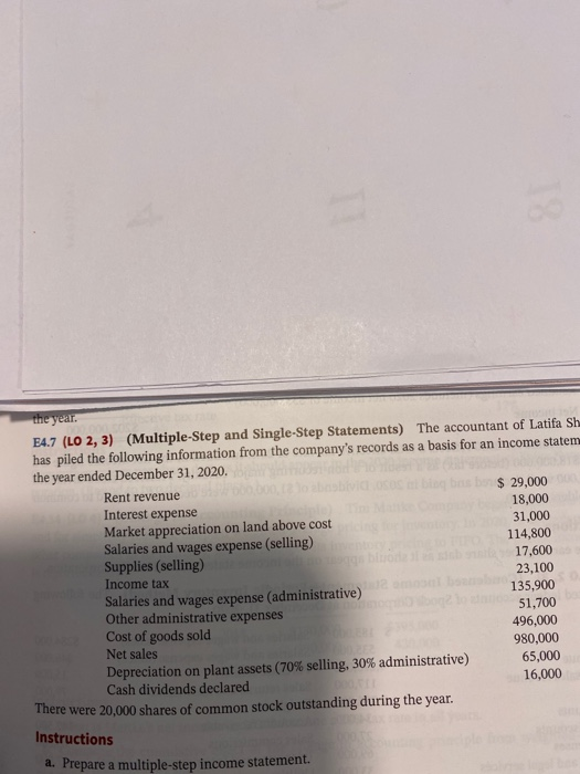 Solved the year. E4.7 (LO 2, 3) (Multiple-Step and | Chegg.com