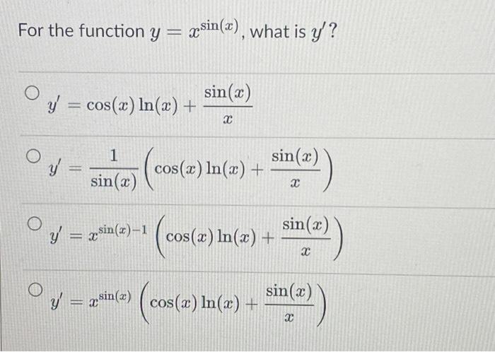 Solved For the function y=xsin(x), what is y′ ? | Chegg.com