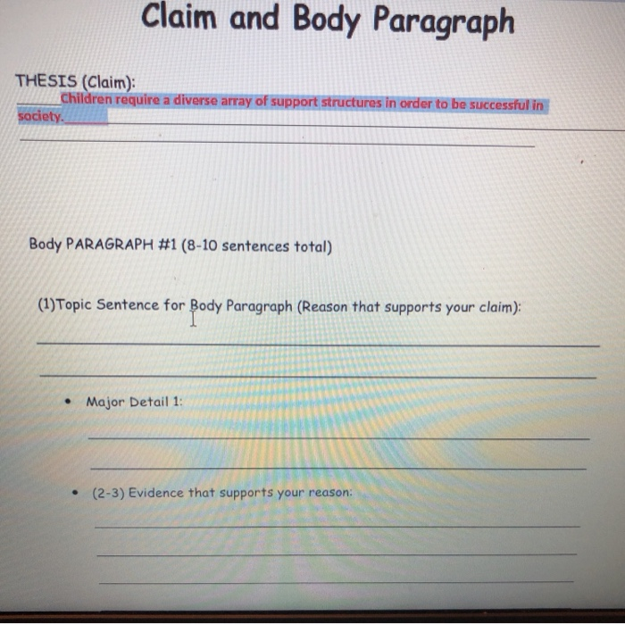 Claim and Body Paragraph THESIS (Claim); Children | Chegg.com