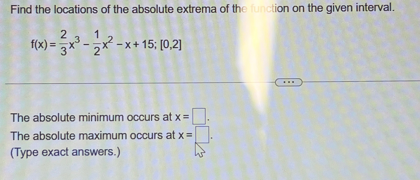 Solved Find the locations of the absolute extrema of the | Chegg.com