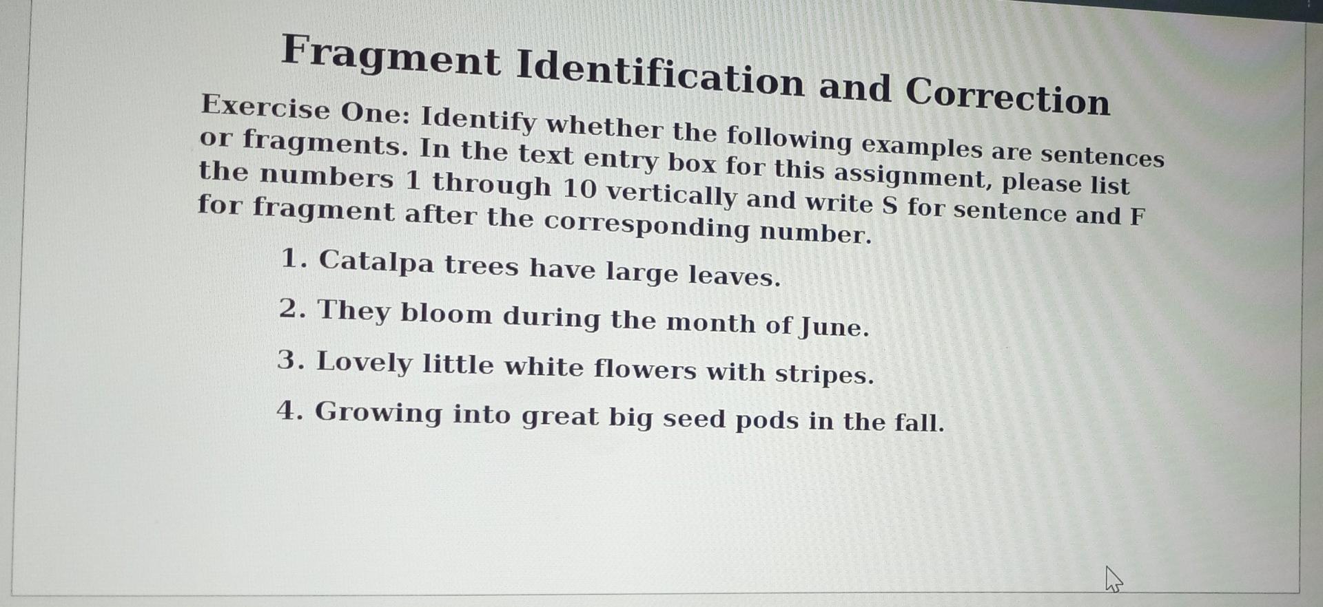 Solved Fragment Identification and Correction Exercise One: | Chegg.com