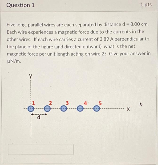 Solved Question 1 1 pts Five long, parallel wires are each | Chegg.com