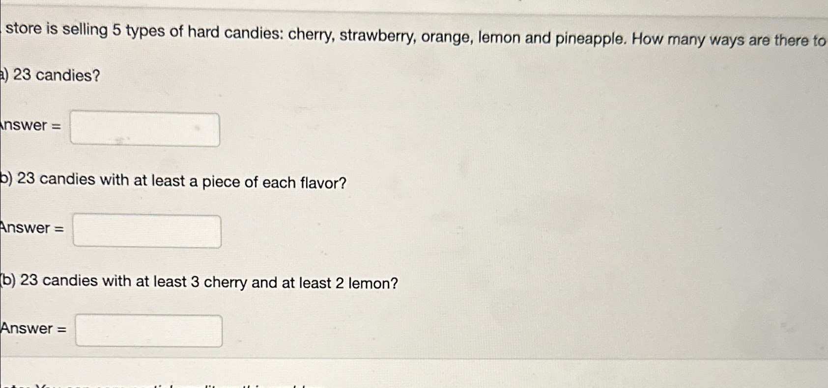 Solved store is selling 5 ﻿types of hard candies: cherry, | Chegg.com