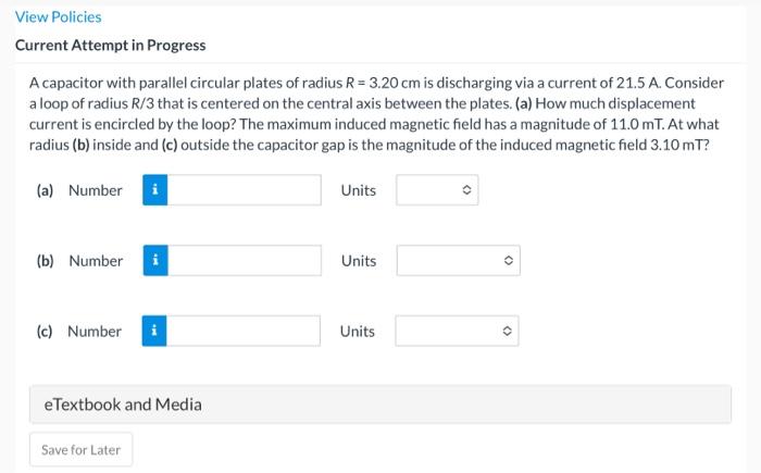 Solved A capacitor with parallel circular plates of radius | Chegg.com