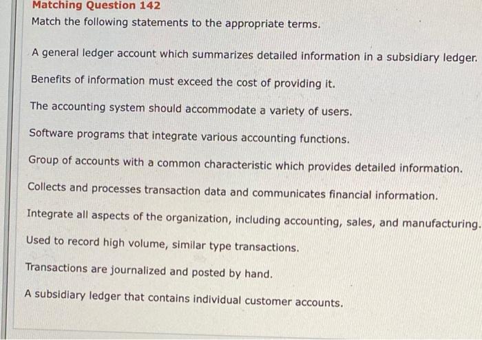 Solved Matching Question 142 Match the following statements | Chegg.com