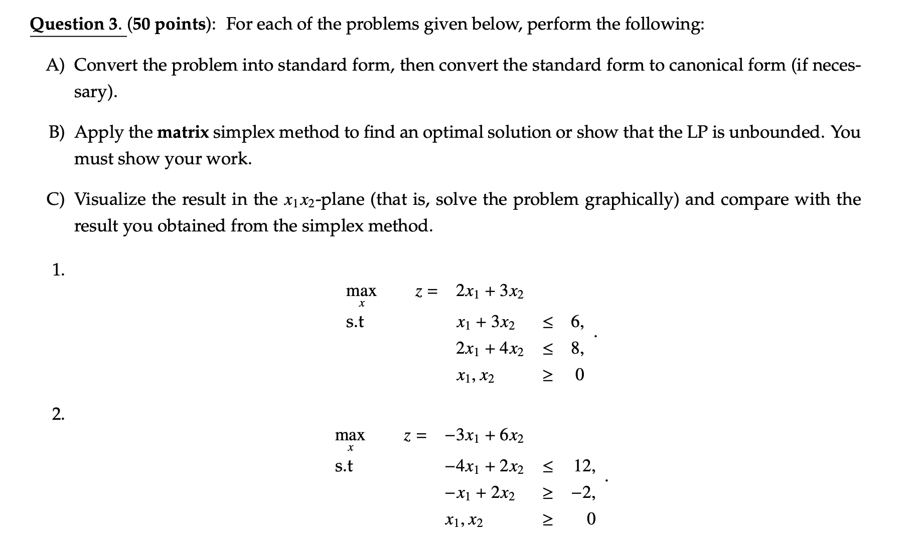 Question 3. (50 ﻿points): For each of the problems | Chegg.com