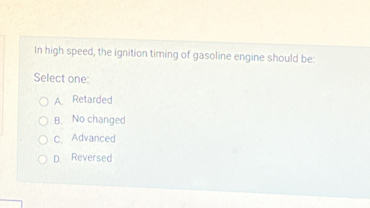 Solved In high speed, the ignition timing of gasoline engine | Chegg.com