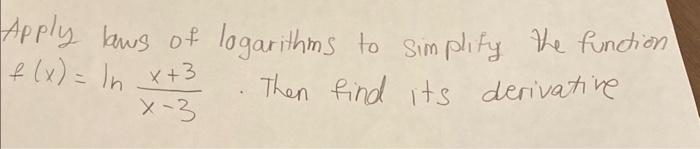 Solved Apply laws of logarithms to simplify the function | Chegg.com