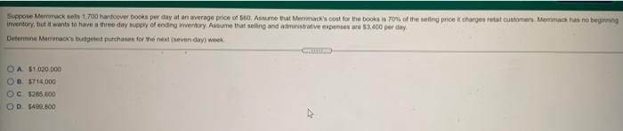 Solved Suppore Mercksels 1.700 hardcover books per day at an | Chegg.com