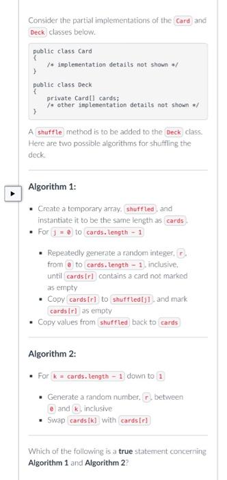 Solved Consider The Following Shuffle Method That Uses 9308