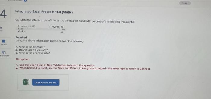 Solved Integrated Excel Problem 11-4 (Static) Caiculate the | Chegg.com