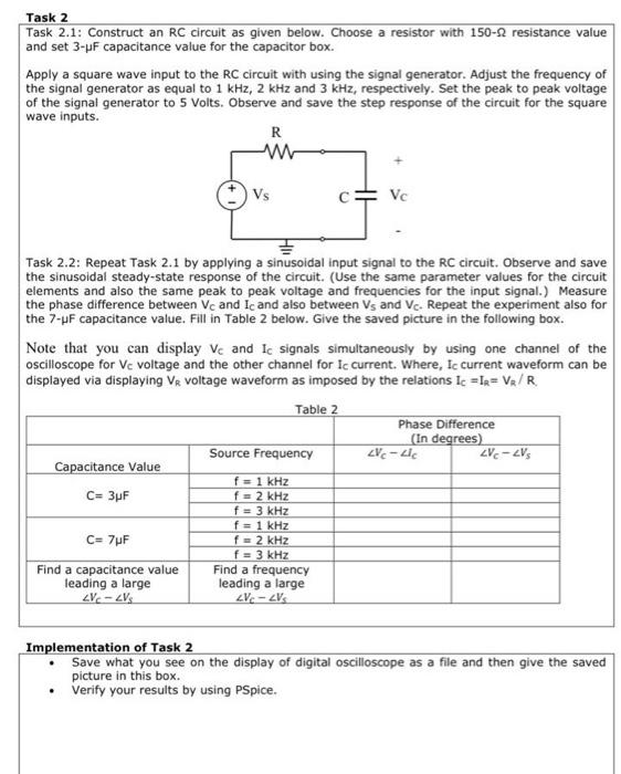 Solved Task 2 Task 21 Construct An Rc Circuit As Given 3589