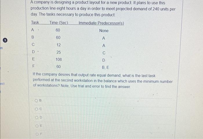 Solved A company is designing a product layout for a new | Chegg.com