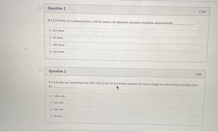 Solved Question 1 1 pts If a 2.5 henry coil is placed across | Chegg.com