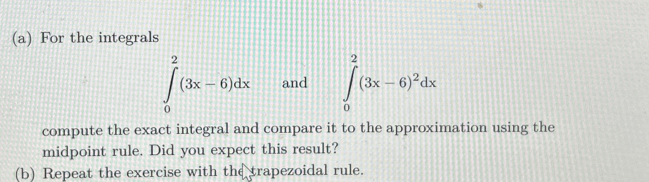 Solved (a) ﻿For the integrals∫02(3x-6)dx, ﻿and | Chegg.com