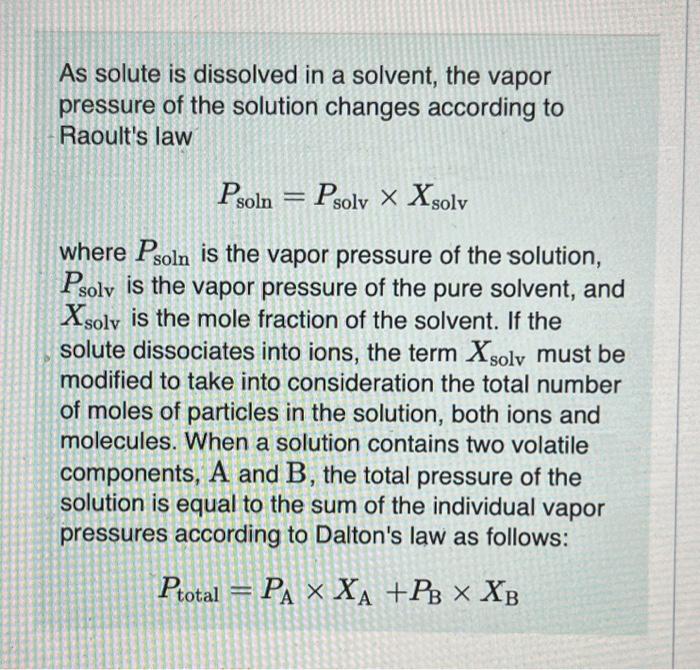 Solved As solute is dissolved in a solvent, the vapor | Chegg.com