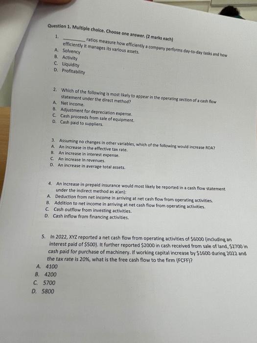 Solved Question 1. Multiple choice, Choose one answer. (2 | Chegg.com