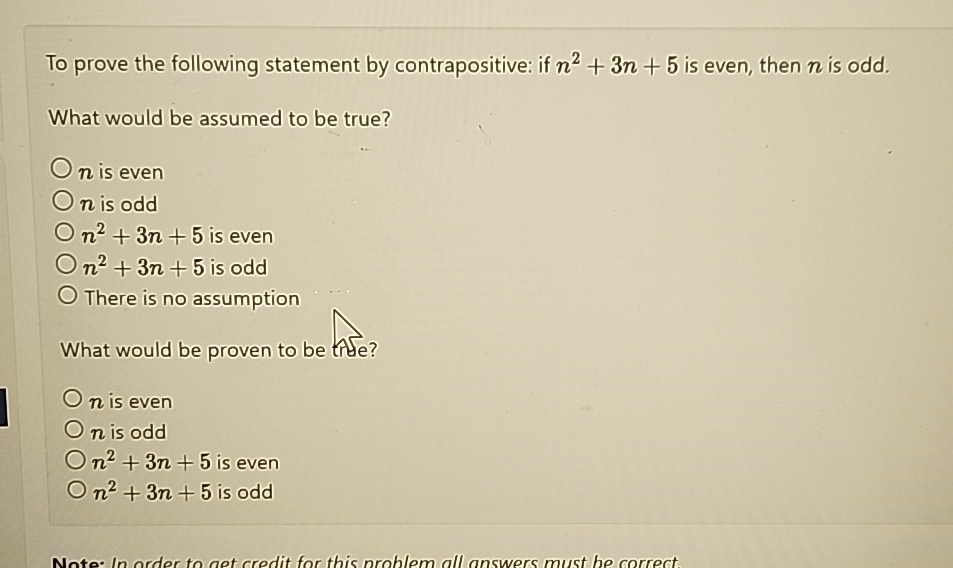 Solved To prove the following statement by contrapositive: | Chegg.com