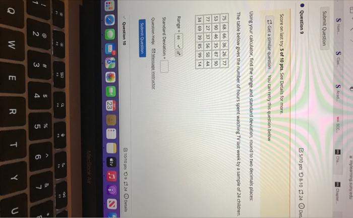 Solved Using your calculator, find the range and standard | Chegg.com