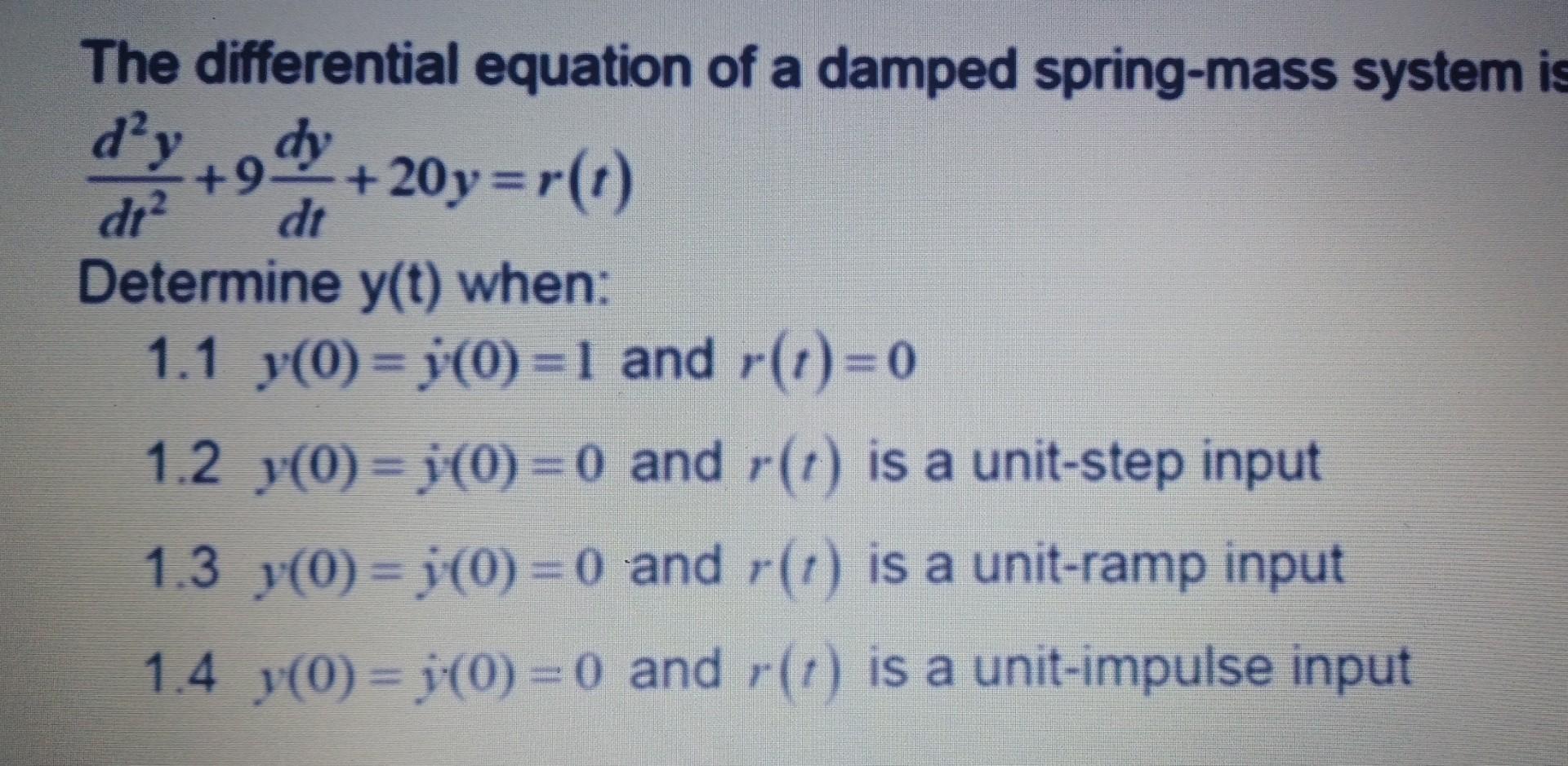 Solved The differential equation of a damped spring-mass | Chegg.com